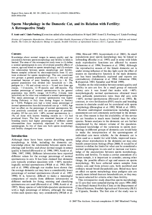 (PDF) Sperm Morphology in the Domestic Cat, and its Relation with ...