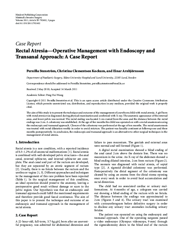 Pdf Rectal Atresia—operative Management With Endoscopy And Transanal