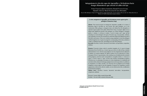 Pdf Antagonismo In Vitro De Cepas De Aspergillus Y Trichoderma Hacia