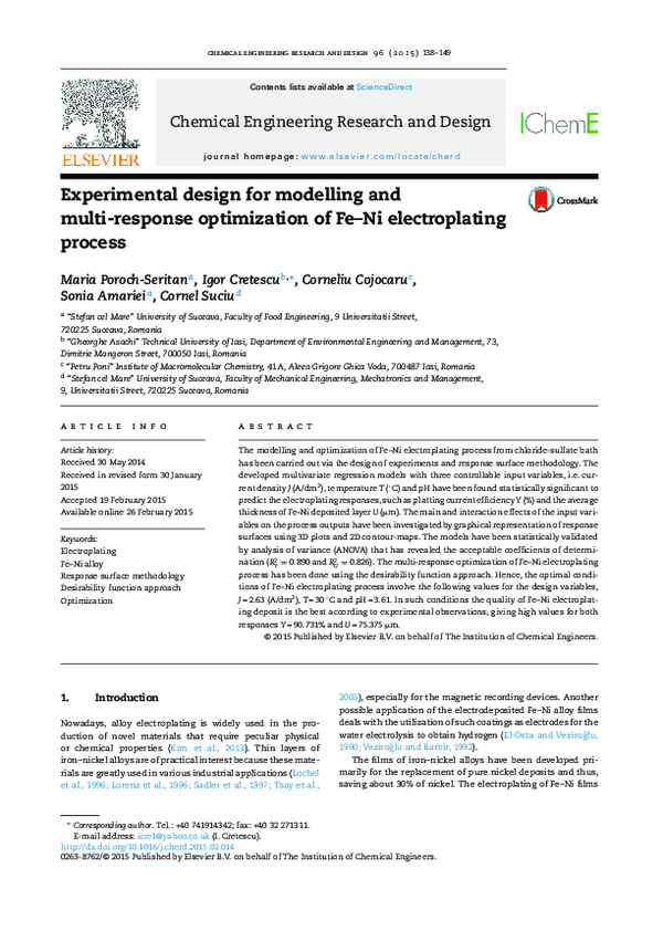 (PDF) Experimental design for modelling and multi-response optimization of Fe–Ni electroplating ...