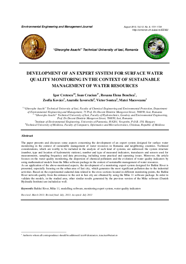 (PDF) Development of an Expert System for Surface Water Quality ...