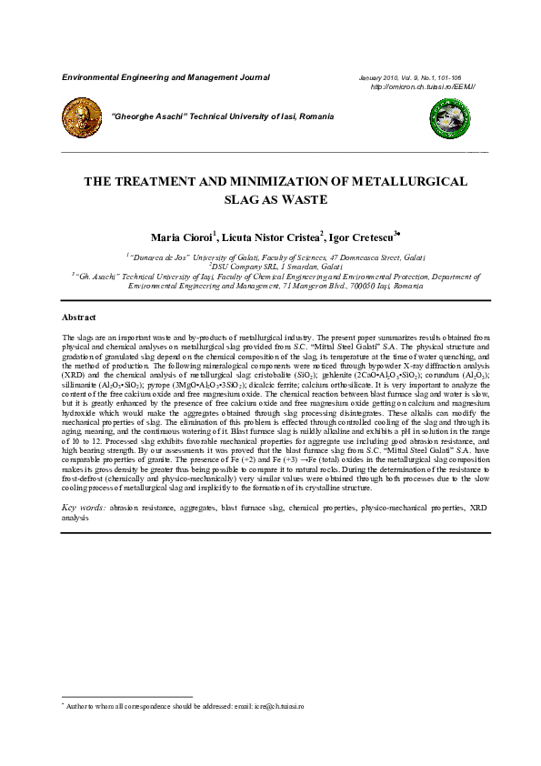 (PDF) The Treatment and Minimization of Metallurgical Slag as Waste