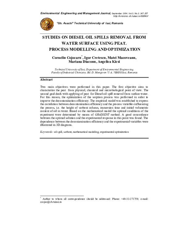 (PDF) Studies on Diesel Oil Spills Removal from Water Surface Using ...