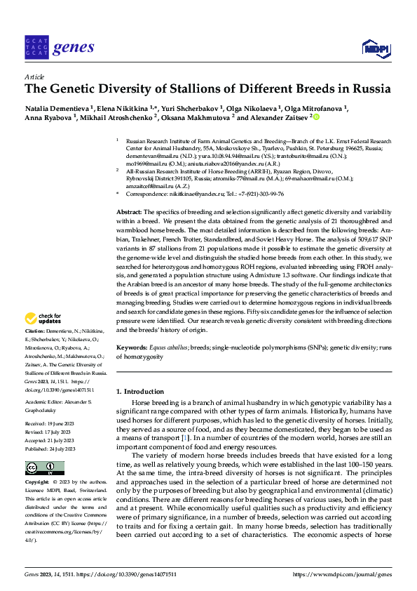 (PDF) The Genetic Diversity of Stallions of Different Breeds in Russia