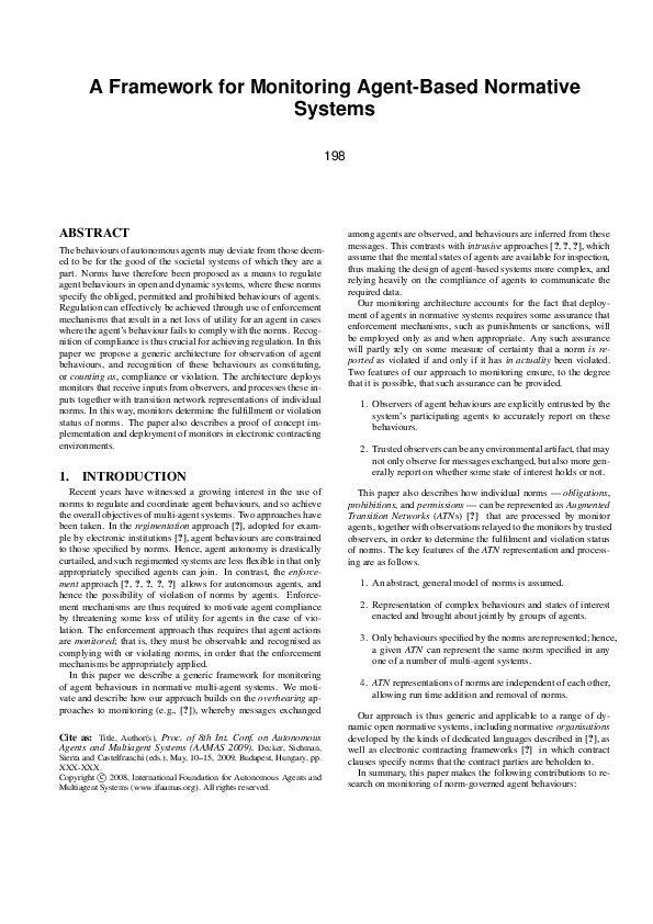 (PDF) A framework for monitoring agent-based normative systems | Sanjay Modgil - Academia.edu