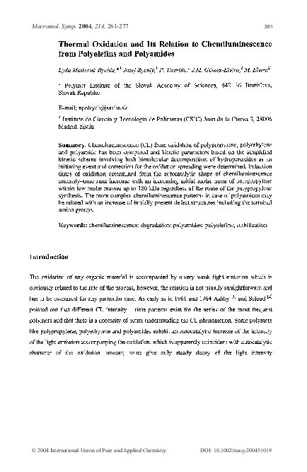 (PDF) Thermal Oxidation and Its Relation to Chemiluminescence from ...