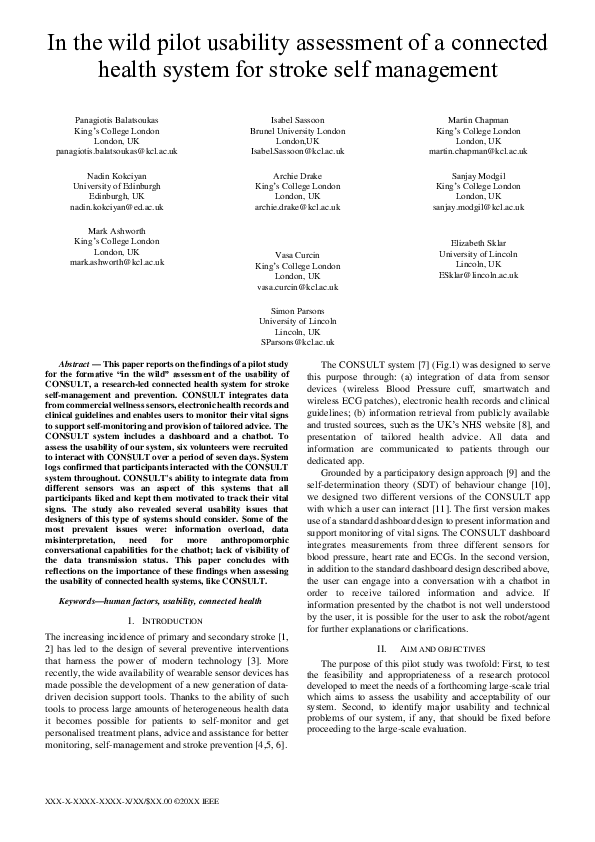 (PDF) In the wild pilot usability assessment of a connected health ...
