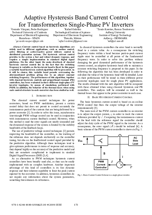 Pdf Adaptive Hysteresis Band Current Control For Transformerless Single Phase Pv Inverters