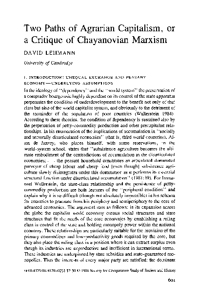 (PDF) Two Paths of Agrarian Capitalism, or a Critique of Chayanovian ...