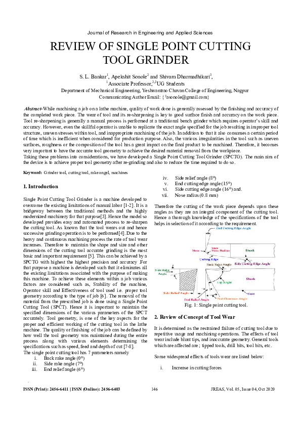 (PDF) Review of Single Point Cutting Tool Grinder (SPCTG)