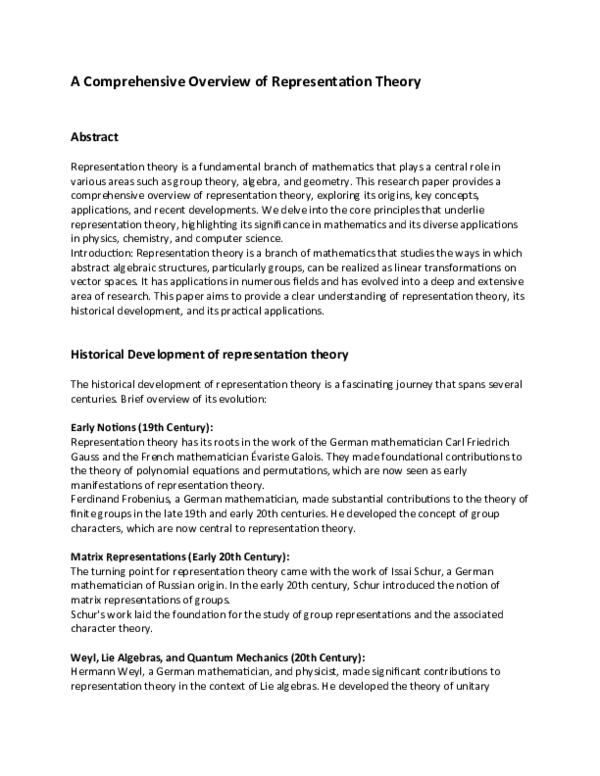 (DOC) A Comprehensive Overview of Representation Theory
