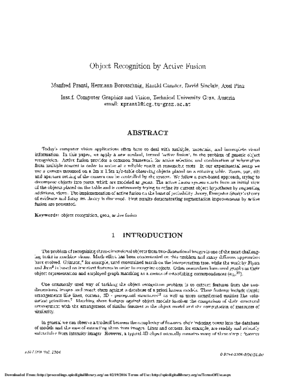 (PDF) Object recognition by active fusion