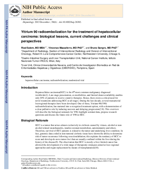 (PDF) Yttrium 90 radioembolization for the treatment of hepatocellular carcinoma: Biological ...