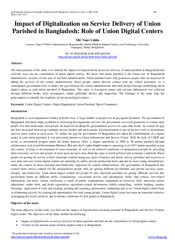 (PDF) Impact of Digitalization on Service Delivery of Union Parished in ...