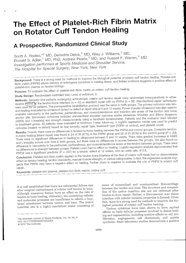 (PDF) The Effect of Platelet-Rich Fibrin Matrix on Rotator Cuff Tendon ...
