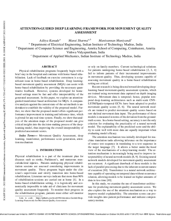 (PDF) ATTENTION-GUIDED DEEP LEARNING FRAMEWORK FOR MOVEMENT QUALITY ASSESSMENT