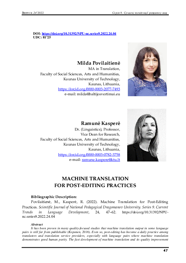 (PDF) Machine Translation for Post-Editing Practices