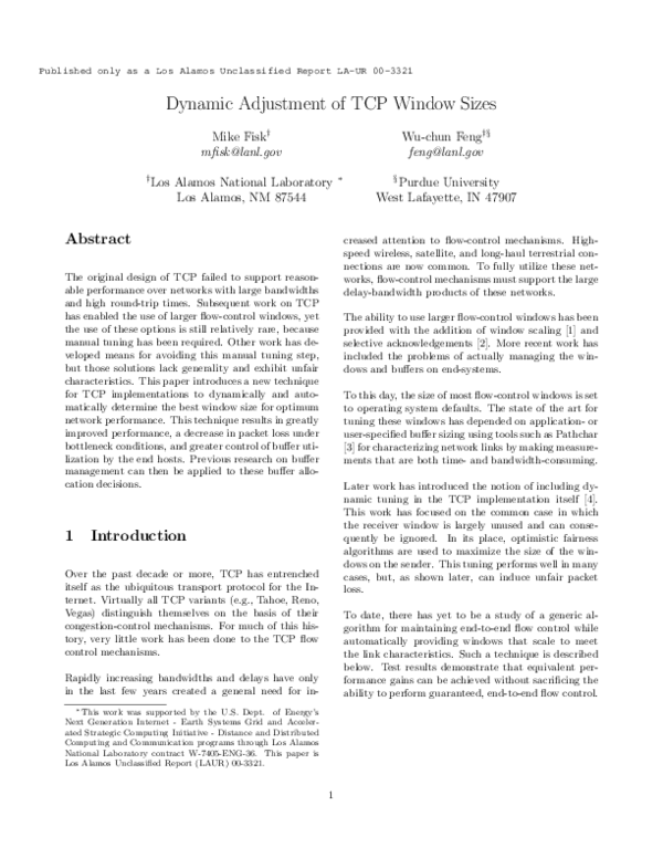 (PDF) Dynamic adjustment of TCP window sizes | tam thanh - Academia.edu