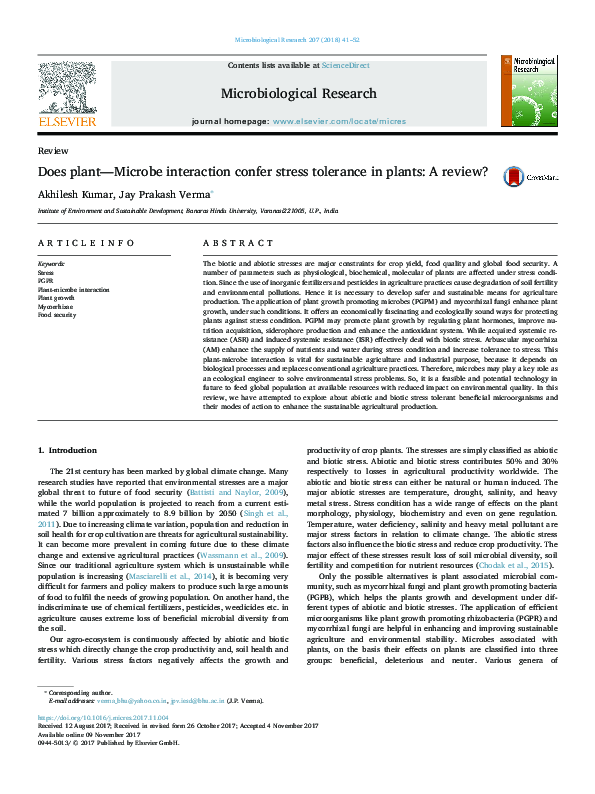 (PDF) Does plant-Microbe interaction confer stress tolerance in plants ...