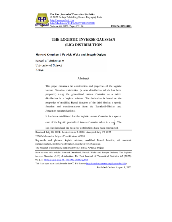 (PDF) The Logistic Inverse Gaussian (Lig) Distribution