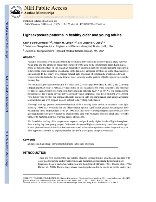 (PDF) Light Exposure Patterns in Healthy Older and Young Adults