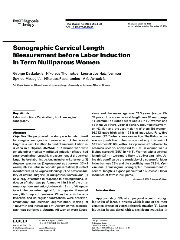 (PDF) Sonographic Cervical Length Measurement before Labor Induction in ...