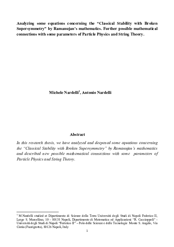 (PDF) Analyzing Some Equations Concerning the “Classical Stability with Broken Supersymmetry” by ...