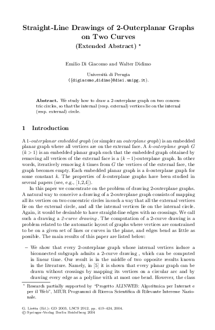 (PDF) Straight-Line Drawings of 2-Outerplanar Graphs on Two Curves | Walter Didimo - Academia.edu