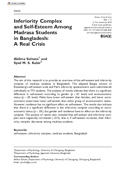 (PDF) Inferiority Complex and Self-Esteem Among Madrasa Students in ...