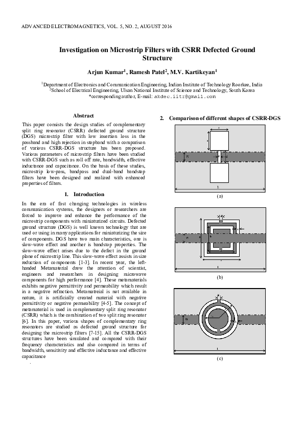 Pdf Investigation On Microstrip Filters With Csrr Defected Ground Structure