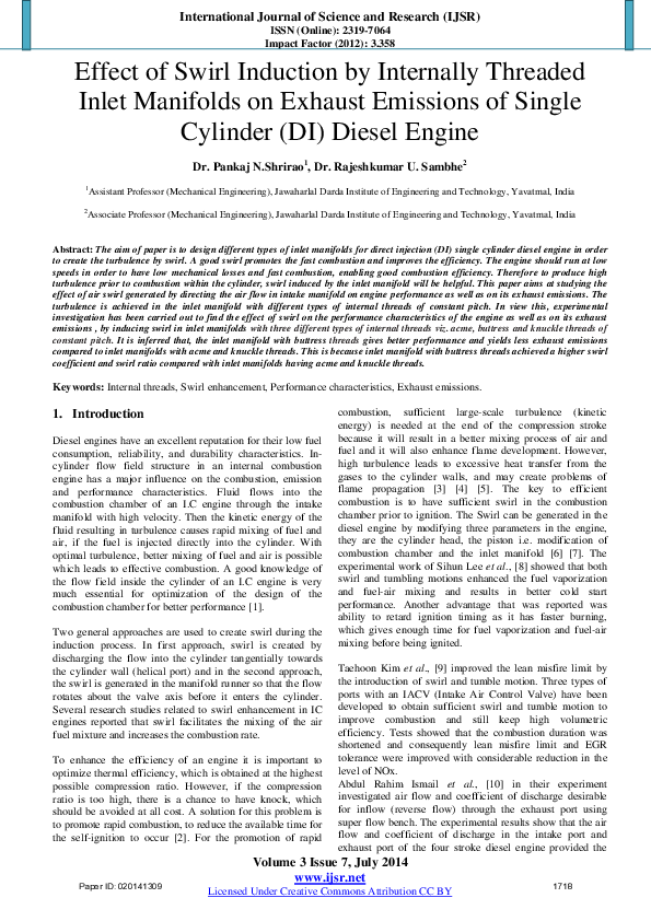 (PDF) Effect of Swirl Induction by Internally Threaded Inlet Manifolds ...