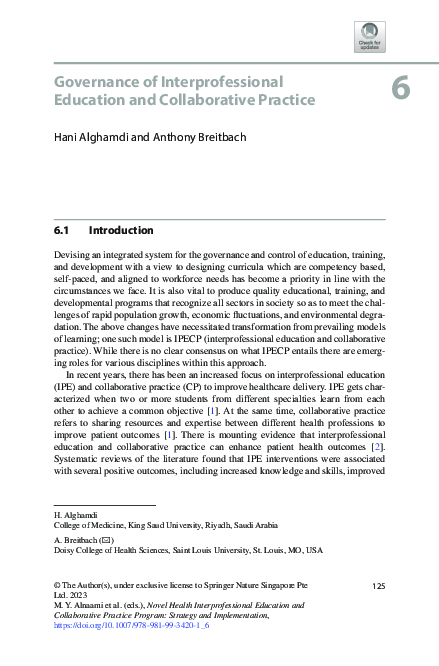 (PDF) Governance of Interprofessional Education and Collaborative Practice