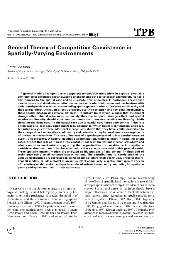 (PDF) General Theory of Competitive Coexistence in Spatially-Varying ...