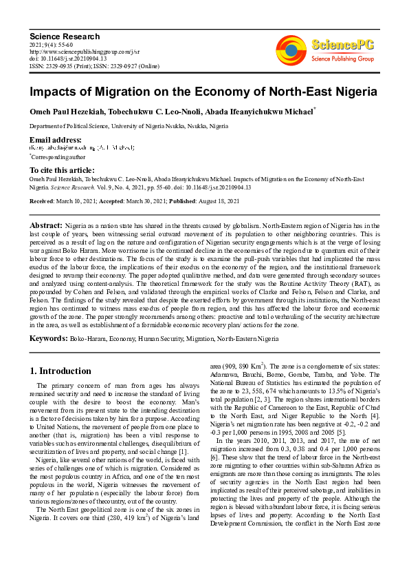 (PDF) Impacts of Migration on the Economy of North-East Nigeria