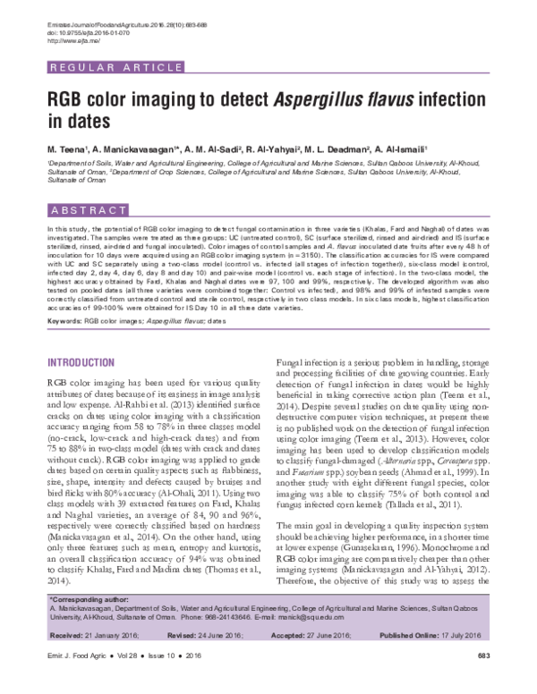 (PDF) RGB color imaging to detect Aspergillus flavus infection in dates