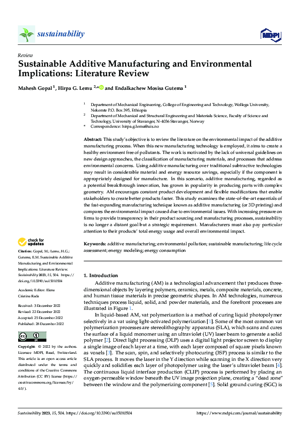 (PDF) Sustainable Additive Manufacturing and Environmental Implications ...