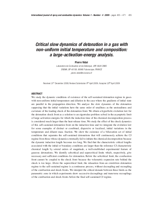 (PDF) Critical Slow Dynamics of Detonation in a Gas with Non-Uniform ...