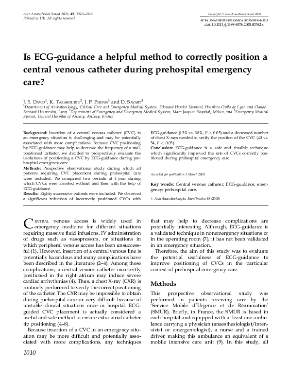 (PDF) Is ECG-guidance a helpful method to correctly position a central ...