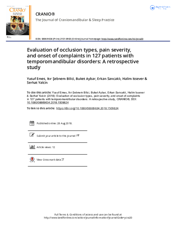 (PDF) Evaluation of occlusion types, pain severity, and onset of ...