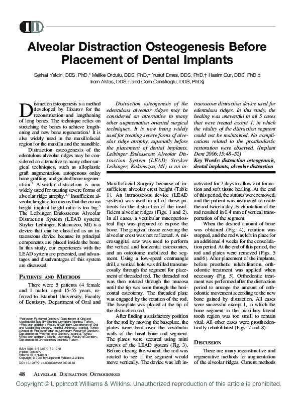 (PDF) Alveolar Distraction Osteogenesis Before Placement of Dental ...