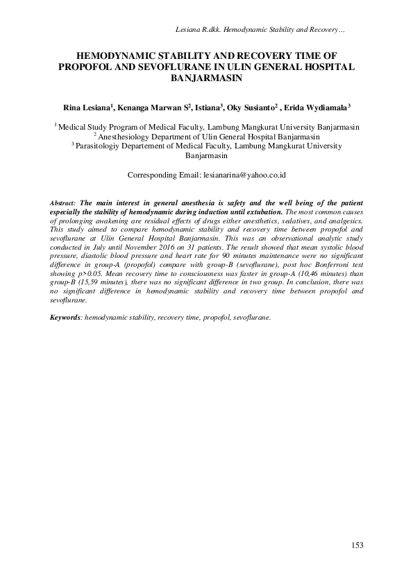 (PDF) Hemodynamic Stability and Recovery Time of Propofol and ...