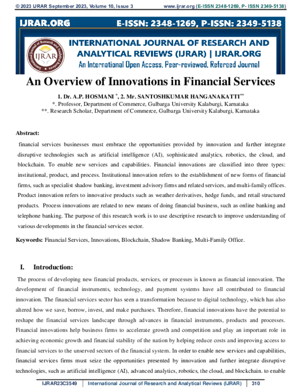(PDF) An Overview of Innovations in Financial Services