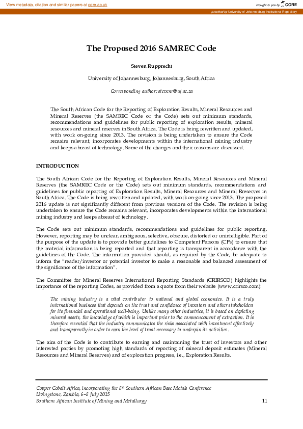 (PDF) The Proposed 2016 SAMREC Code