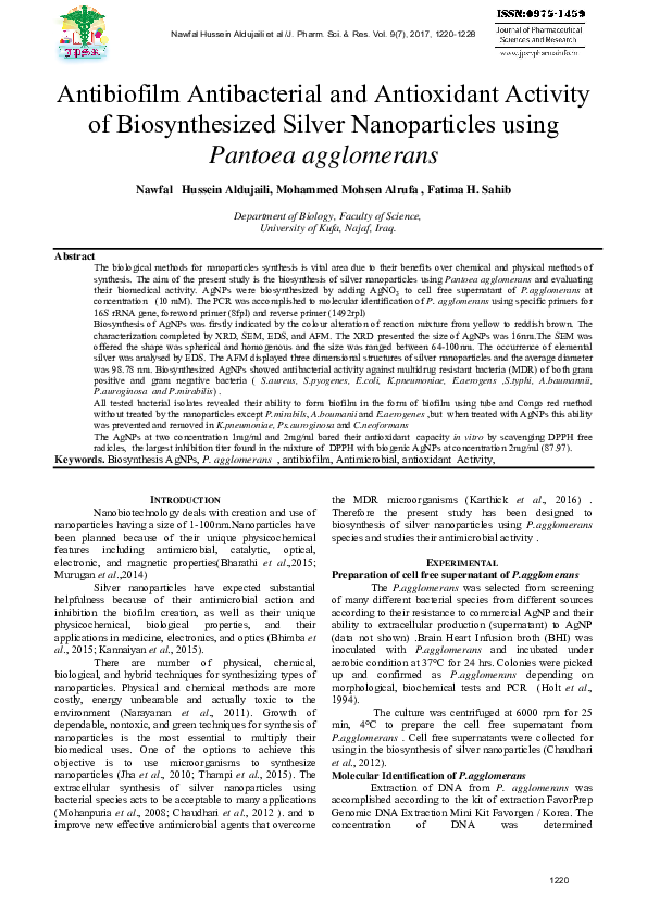 (PDF) Antibiofilm Antibacterial and Antioxidant Activity of Biosynthesized Silver Nanoparticles ...