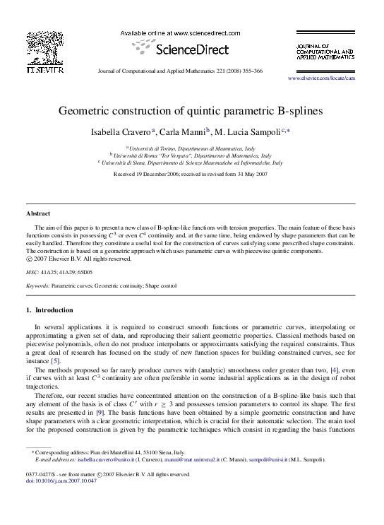 (PDF) Geometric construction of quintic parametric B-splines