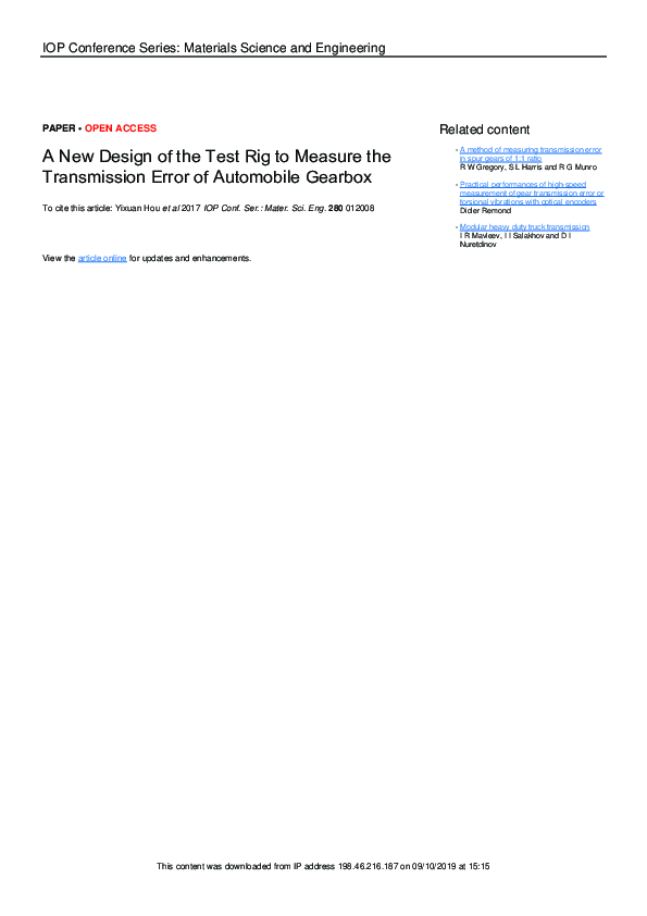 (PDF) A New Design of the Test Rig to Measure the Transmission Error of ...