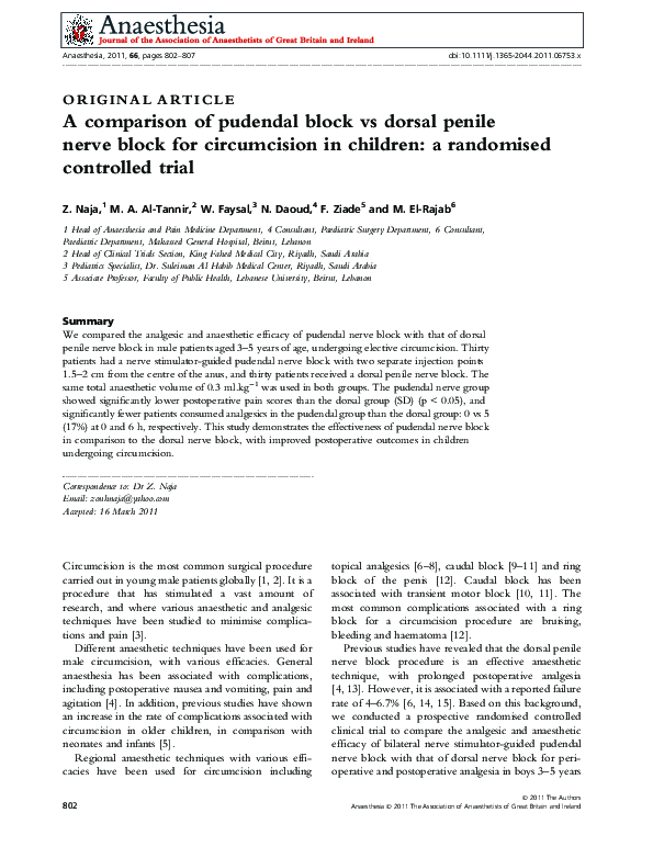 (PDF) A comparison of pudendal block vs dorsal penile nerve block for ...