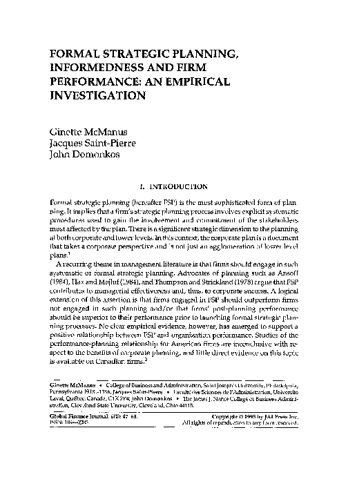 (PDF) Formal strategic planning, informedness and firm performance: An ...