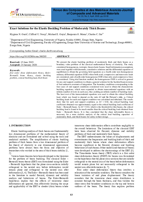 (PDF) Exact Solutions for the Elastic Buckling Problem of Moderately ...