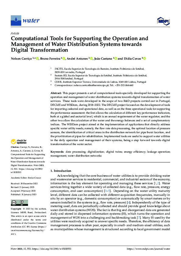 (PDF) Computational Tools for Supporting the Operation and Management of Water Distribution ...